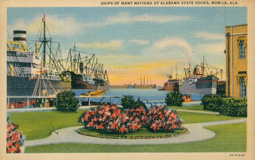 Linen Postcard, Mobile, Alabama, Ships at Alabama State Docks, 1953 - Etsy