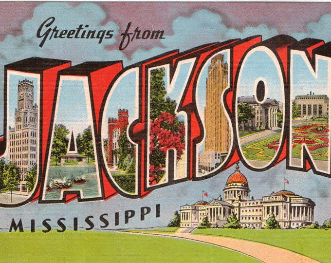 Linen Postcard, Greetings From Jackson, Mississippi, Crepe Myrtles ...