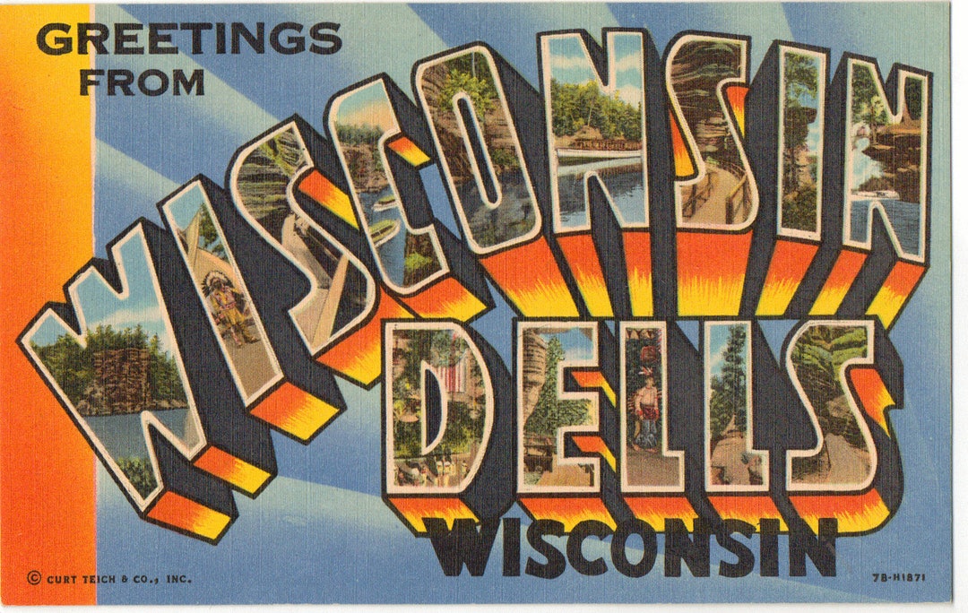 Linen Postcard, Greetings From Wisconsin Dells, Wisconsin, Large Letter ...