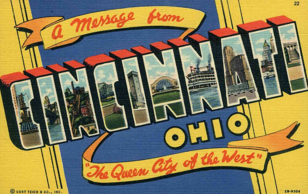 Linen Postcard, Greetings From Cincinnati, Ohio, Queen City of the West ...