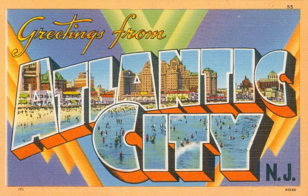Linen Postcard, Greetings From Atlantic City, New Jersey, Boardwalk ...