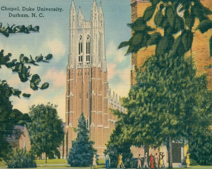 Linen Postcard, Durham, North Carolina, Duke University, Chapel, Ca ...