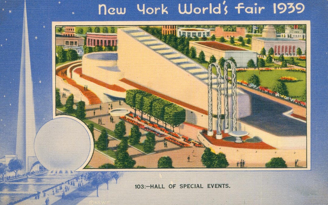 Linen Postcard, New York City, 1939 Worlds Fair, Hall of Special Events ...