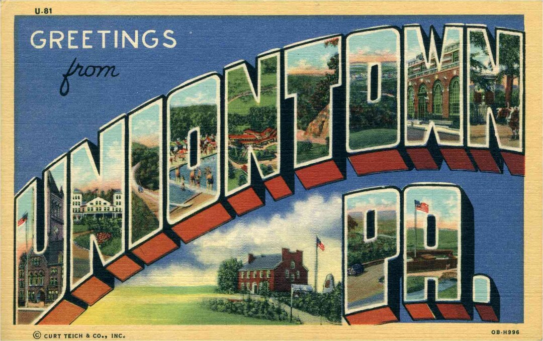 Linen Postcard, Greetings From Uniontown, Pennsylvania, Large Letter ...