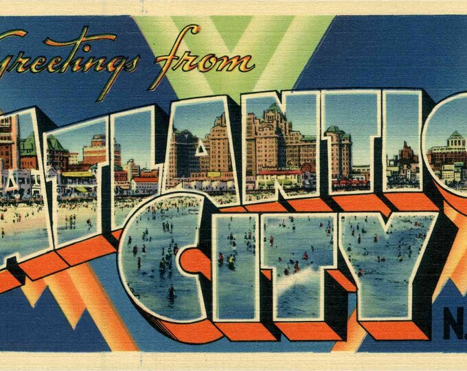 Linen Postcard, Greetings From Atlantic City, New Jersey, Boardwalk ...