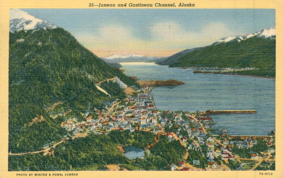 Linen Postcard, Juneau, Alaska, View of Town and Gastineau Channel - Etsy