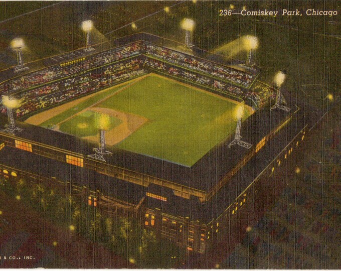 Linen Postcard, Comiskey Park, Home of Chicago White Sox, Night Game - Etsy
