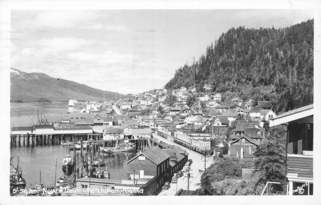 Real Photo Postcard, Ketchikan, Alaska, View of Town and Harbor, 1953 ...