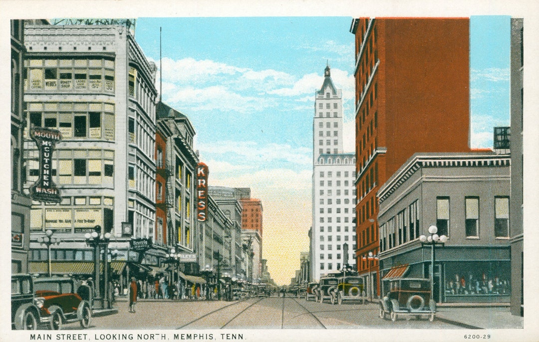 Linen Postcard, Memphis, Tennessee, Main Street Looking North, Ca 1920 ...