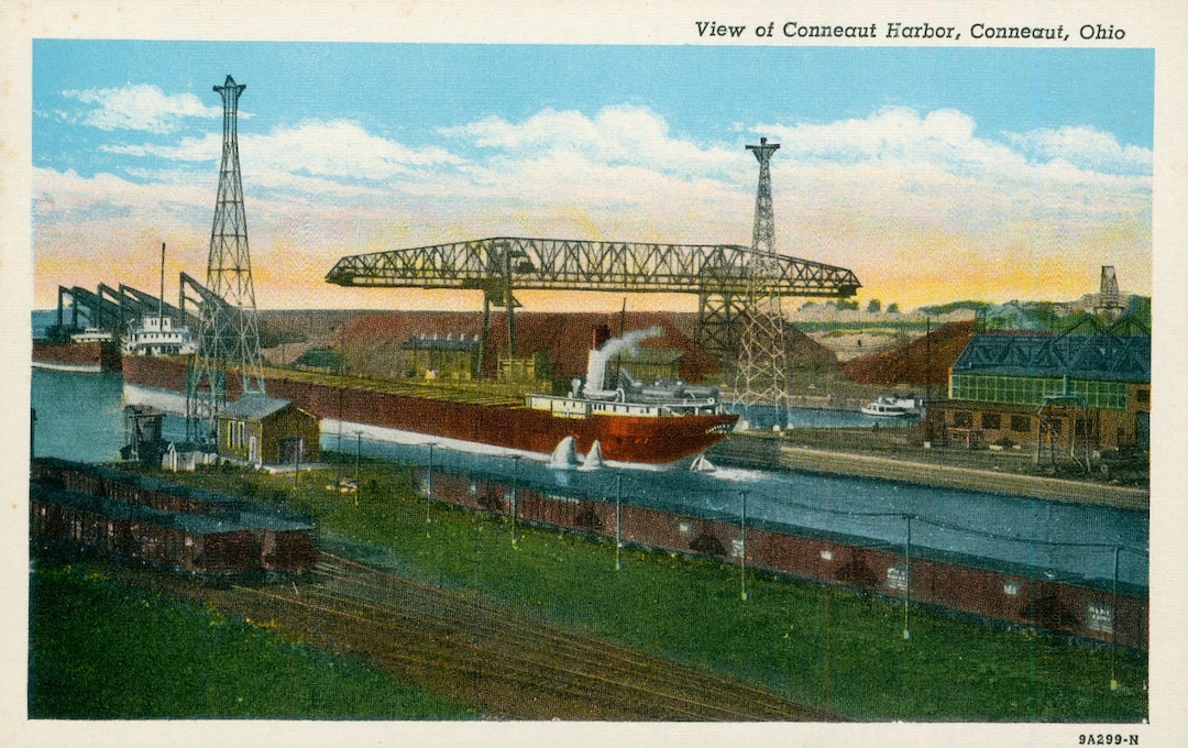 Linen Postcard, Conneaut, Ohio, View of Conneaut Harbor on Lake Erie - Etsy