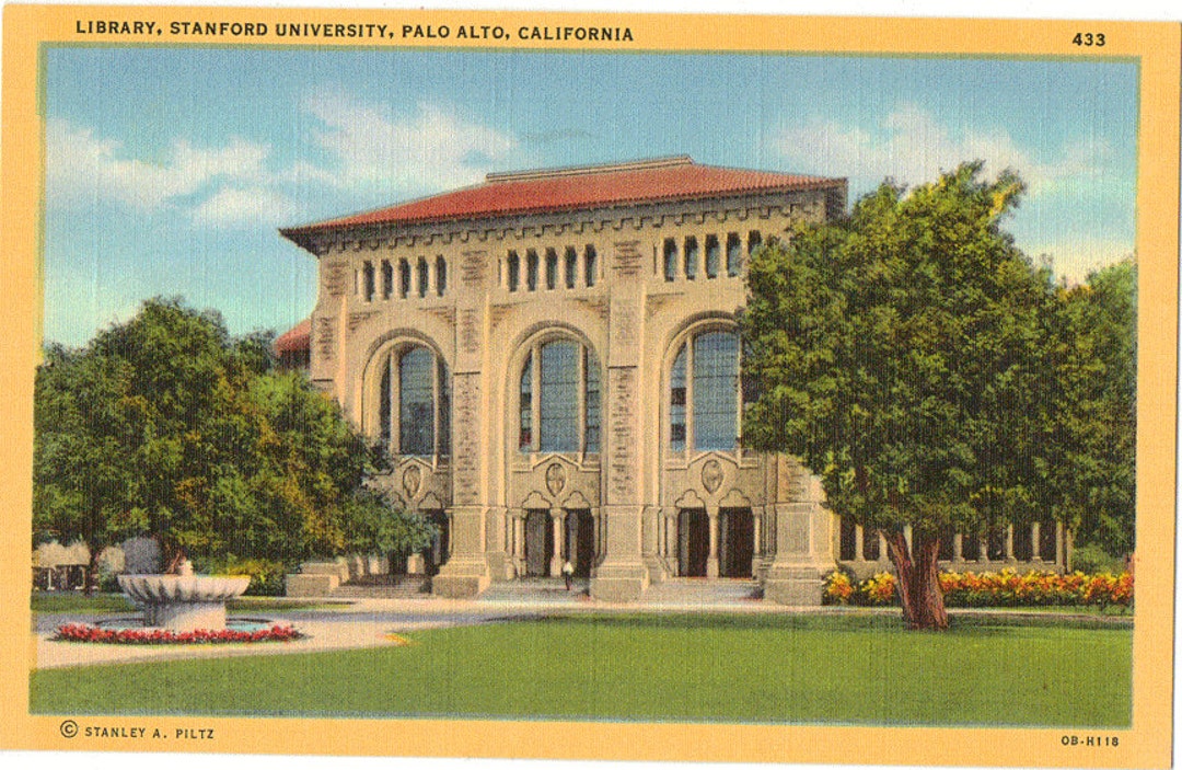 Linen Postcard, Stanford University, Library, Palo Alto, California, Ca ...