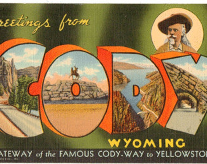 Linen Postcard, Greetings From Cody, Wyoming, Buffalo Bill, Large ...