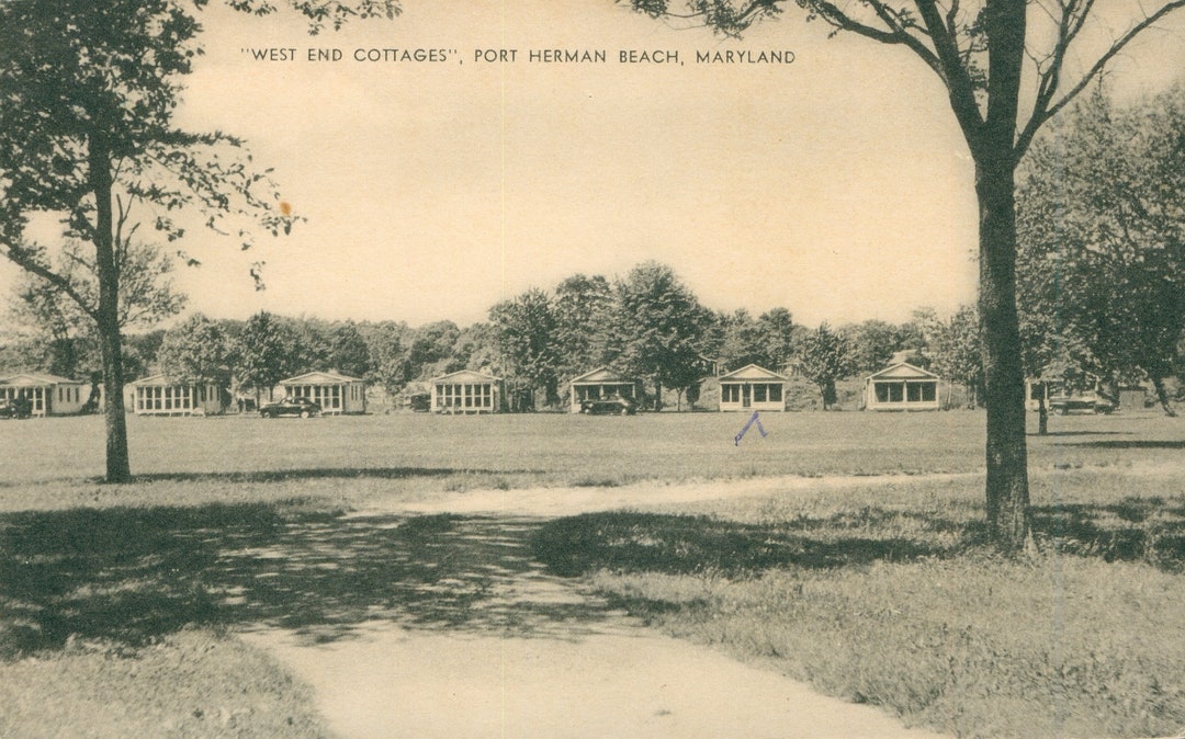 Linen Postcard, Port Herman Beach, Maryland, West End Cottages, Ca 1940 ...