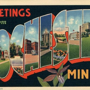 Linen Postcard, Greetings From Rochester, Minnesota, Mayo Clinic, Large ...