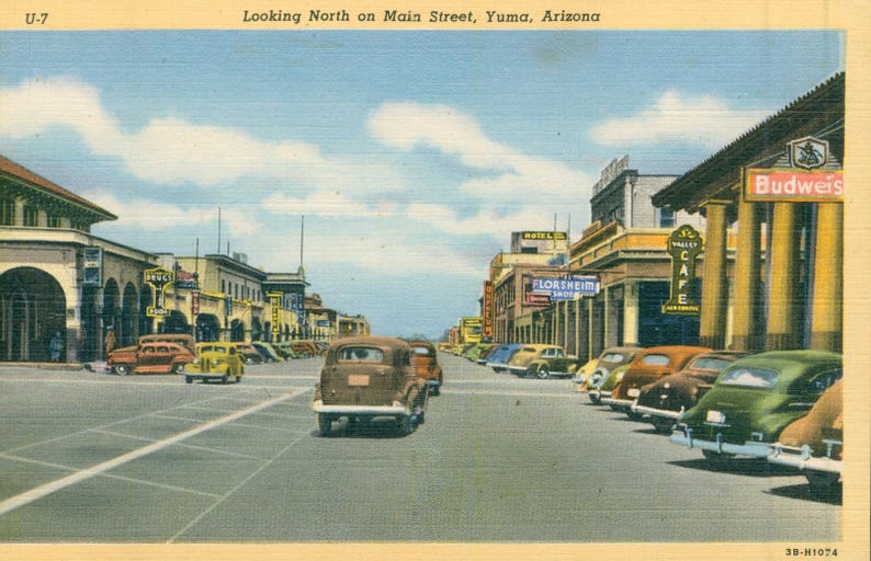 Linen Postcard, Yuma, Arizona, Looking North on Main Street, NICE - Etsy