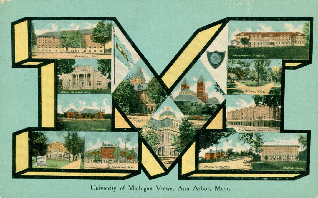 Vintage Postcard, University of Michigan, 12 Views, Large Letter, 1910 ...