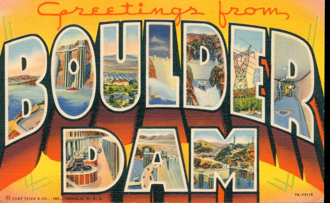 Linen Postcard, Greetings From Boulder Dam, Large Letter, Ca 1940s - Etsy