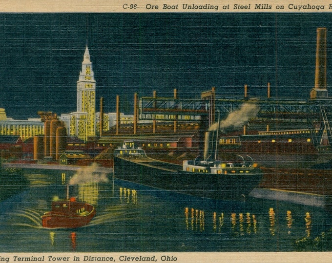 Vintage Postcard, Cleveland, Ohio, Ore Boat Unloading at Steel Mill ...