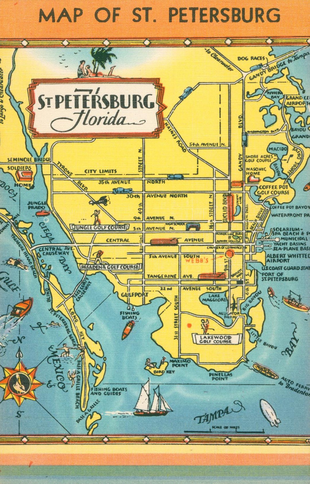 Linen Postcard, St Petersburg, Florida, Map of City and Area, NICE, Ca ...