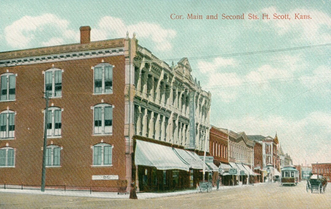 Vintage Postcard, Fort Scott, Kansas, Corner of Main and Second Streets ...
