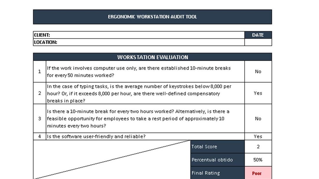 Ergonomic Workstation Audit Tool, Home Office Setup, Excel Spreadsheet ...