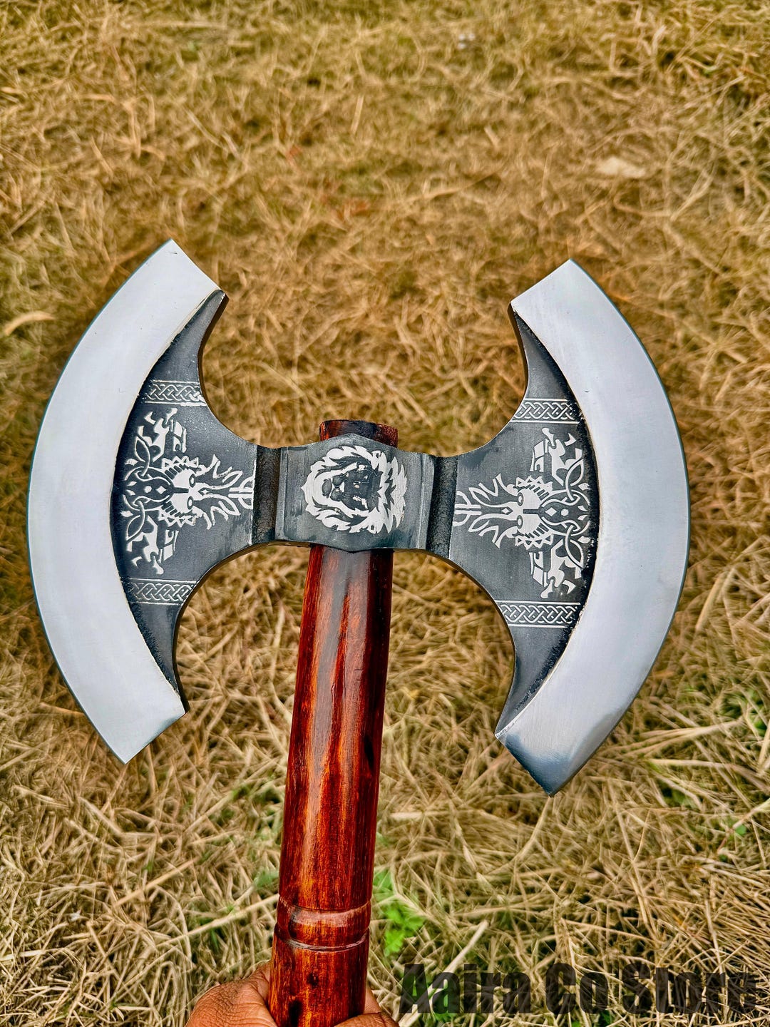 Handcrafted Double-edged Axe – Decorative Display & Historical Style ...