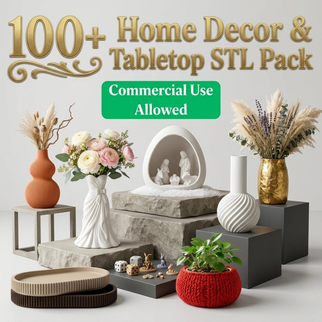 100+ Home Decor STL Bundle, Tabletop STL Pack, Vase STL Files, Modern ...