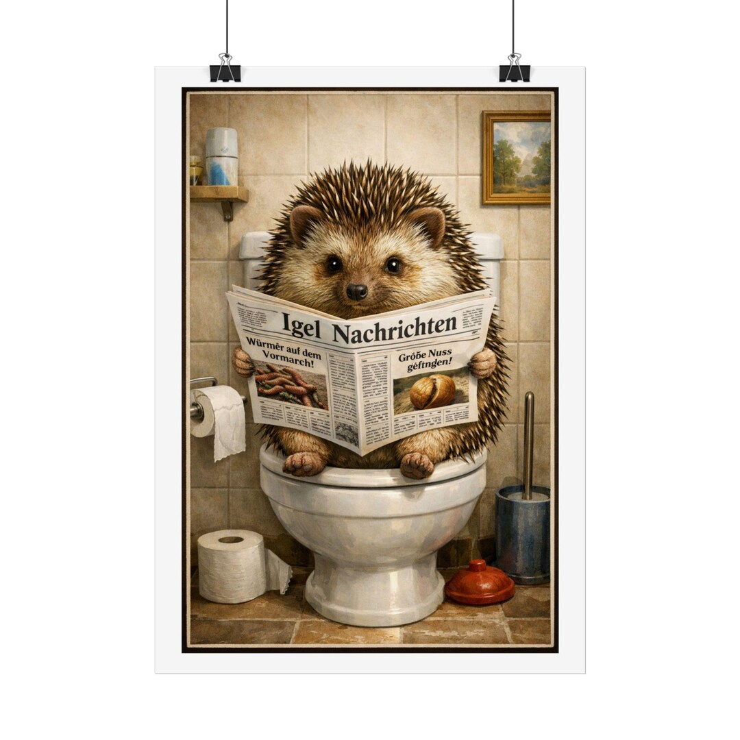 Hedgehog Poster - Toilet Bathroom Decor - Gift - Hedgehog on Toilet ...