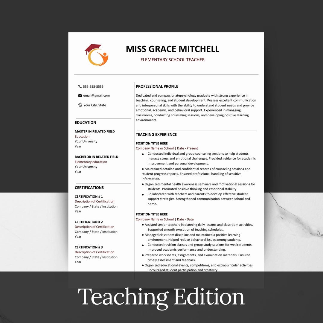 Teacher Resume Template, Education Resume Design, Teachers Cover Letter ...