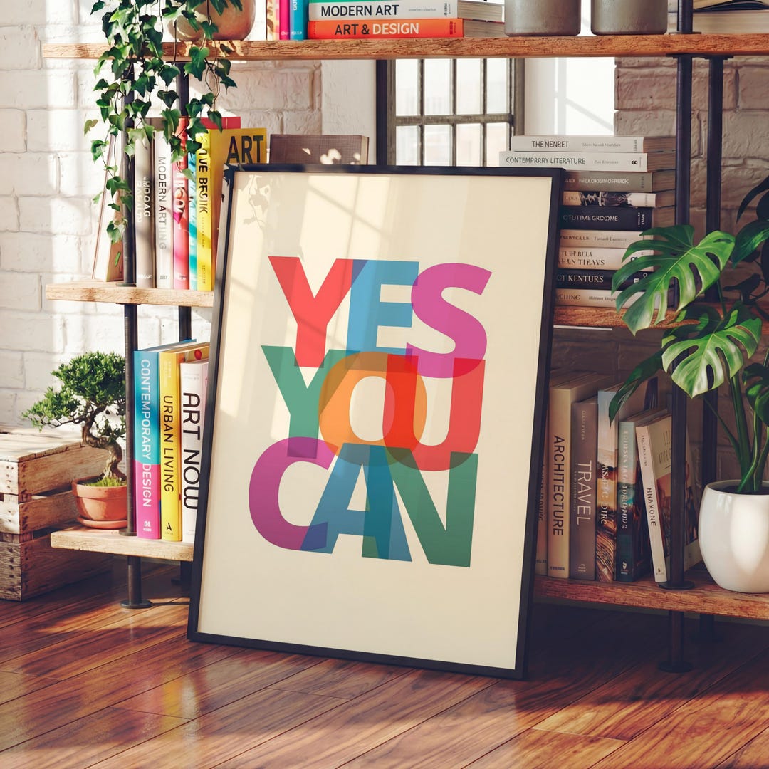 Yes You Can Poster Motivational Wall Art Colorful Typography Print ...