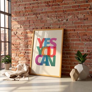 Yes You Can Poster Motivational Wall Art Colorful Typography Print ...