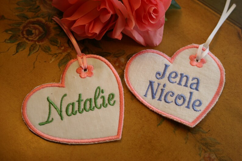 Personalized Heart Shaped Custom Name Tag With Ribbon Tie - Etsy