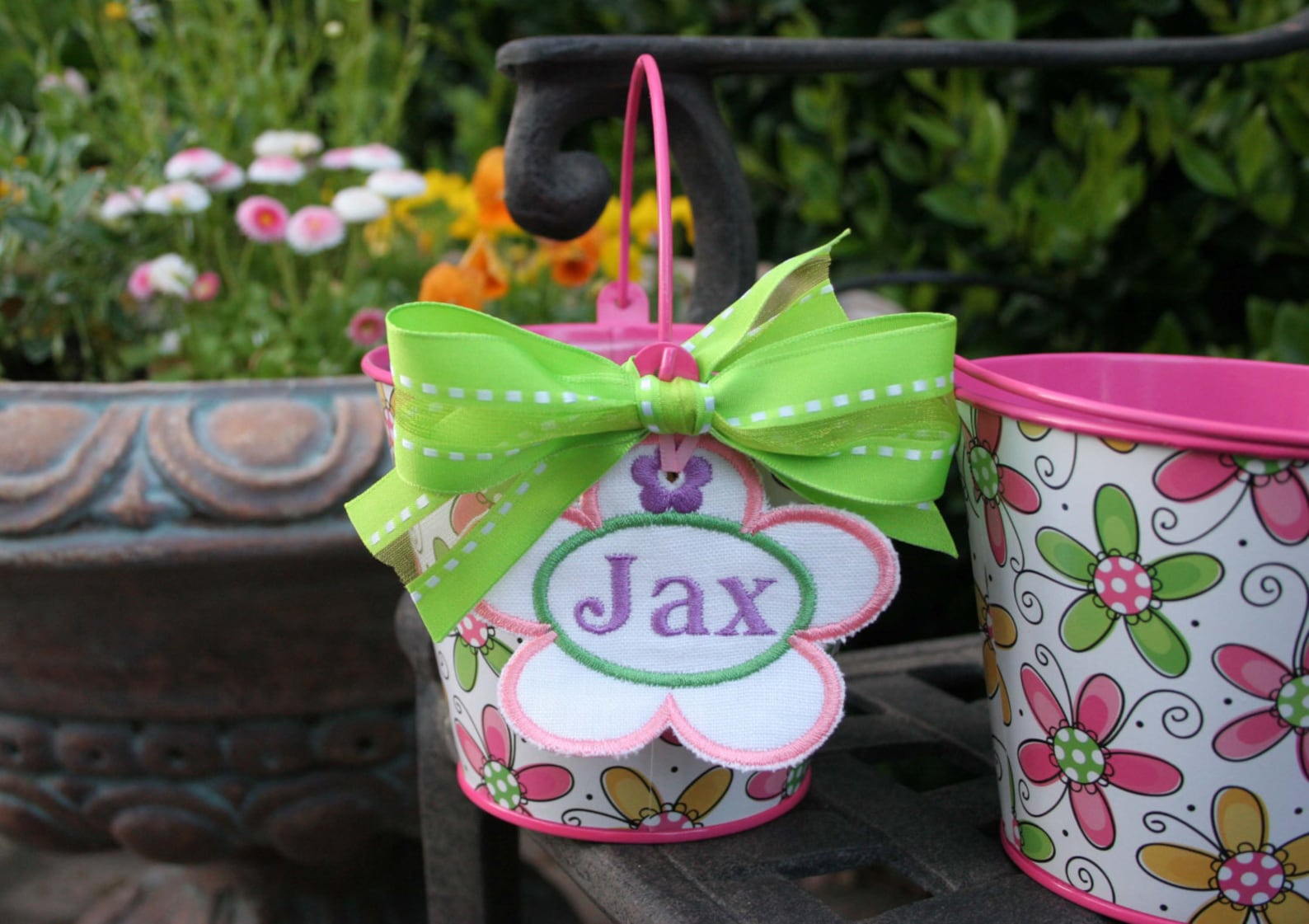 Adorable Personalized Tin Pail With Spring Flowers - Etsy