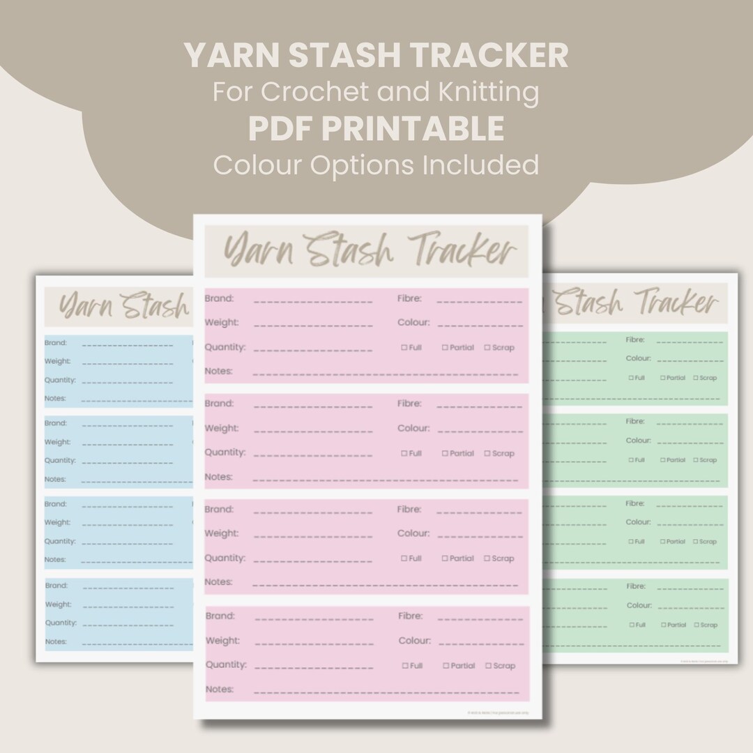 Yarn Stash Tracker Printable | Crochet & Knitting Yarn Inventory | One ...