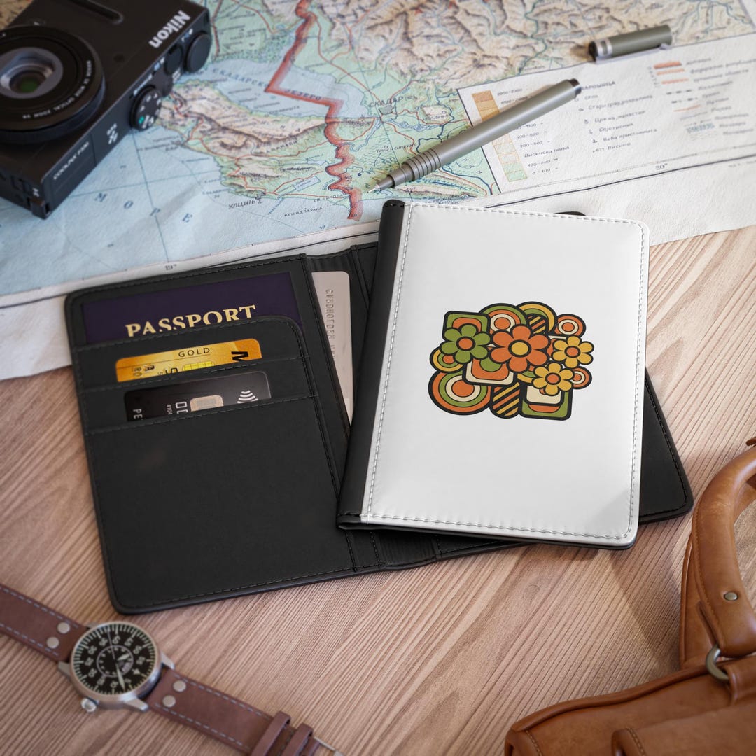Retro 70s Flower Pattern Passport Cover | Floral Travel Document Holder ...