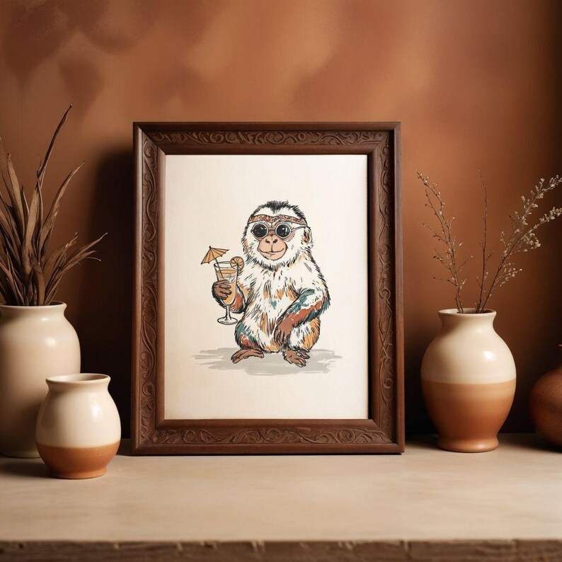 Boho Capuchin Monkey Poster | Fun Animal Wall Art | Matte Finish Print ...