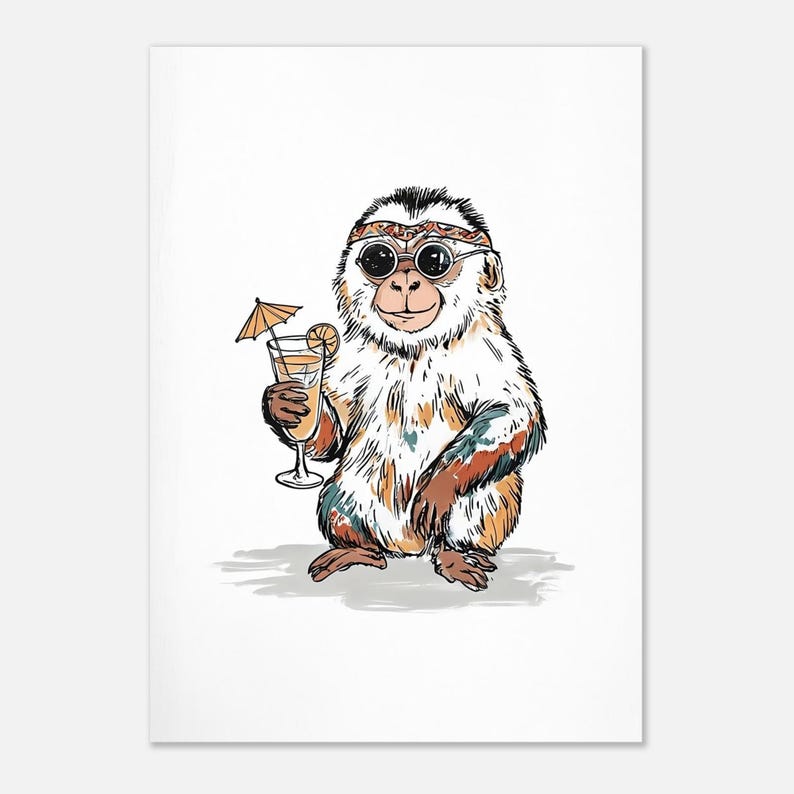 Boho Capuchin Monkey Poster | Fun Animal Wall Art | Matte Finish Print ...