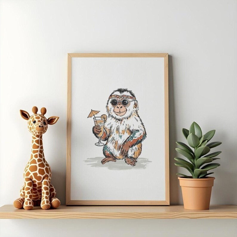 Boho Capuchin Monkey Poster | Fun Animal Wall Art | Matte Finish Print ...