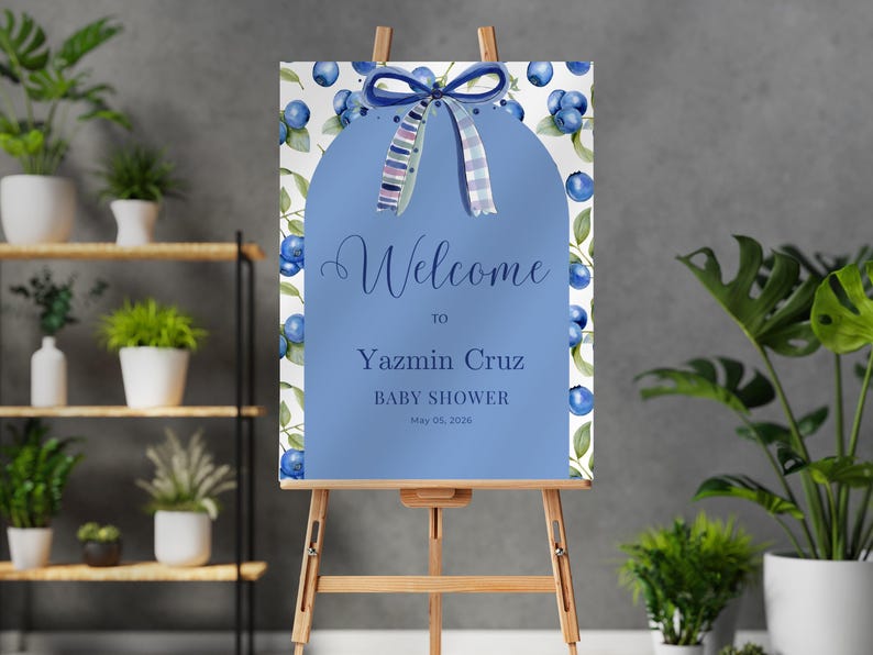 Blueberry Baby Shower Welcome Sign, Blueberry-themed Editable Printable ...