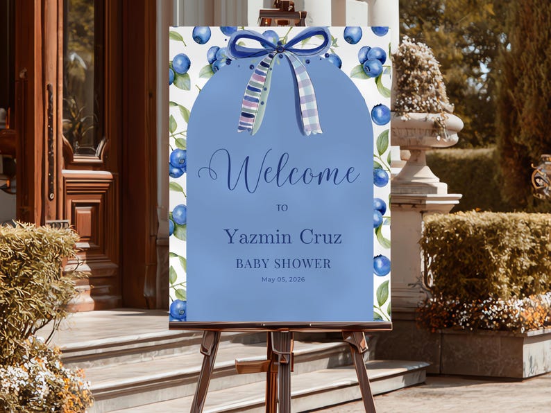 Blueberry Baby Shower Welcome Sign, Blueberry-themed Editable Printable ...