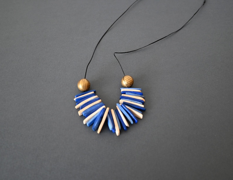 Colar com pingente de coco azul e branco, cordão longo ajustável ...