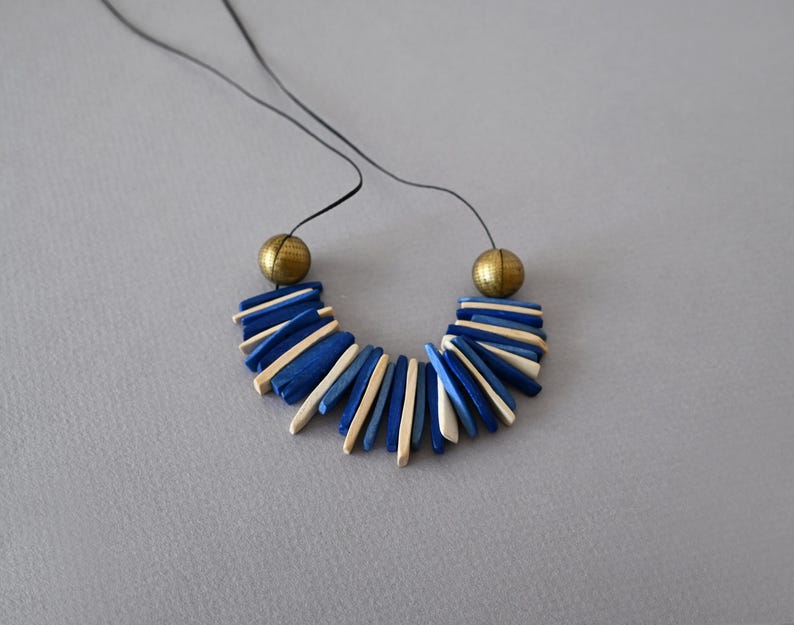 Colar com pingente de coco azul e branco, cordão longo ajustável ...