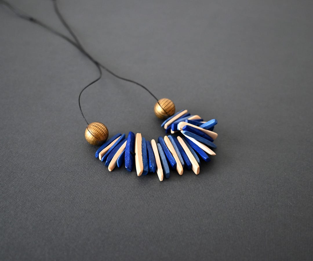 Colar com pingente de coco azul e branco, cordão longo ajustável ...