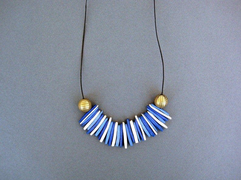 Colar com pingente de coco azul e branco, cordão longo ajustável ...
