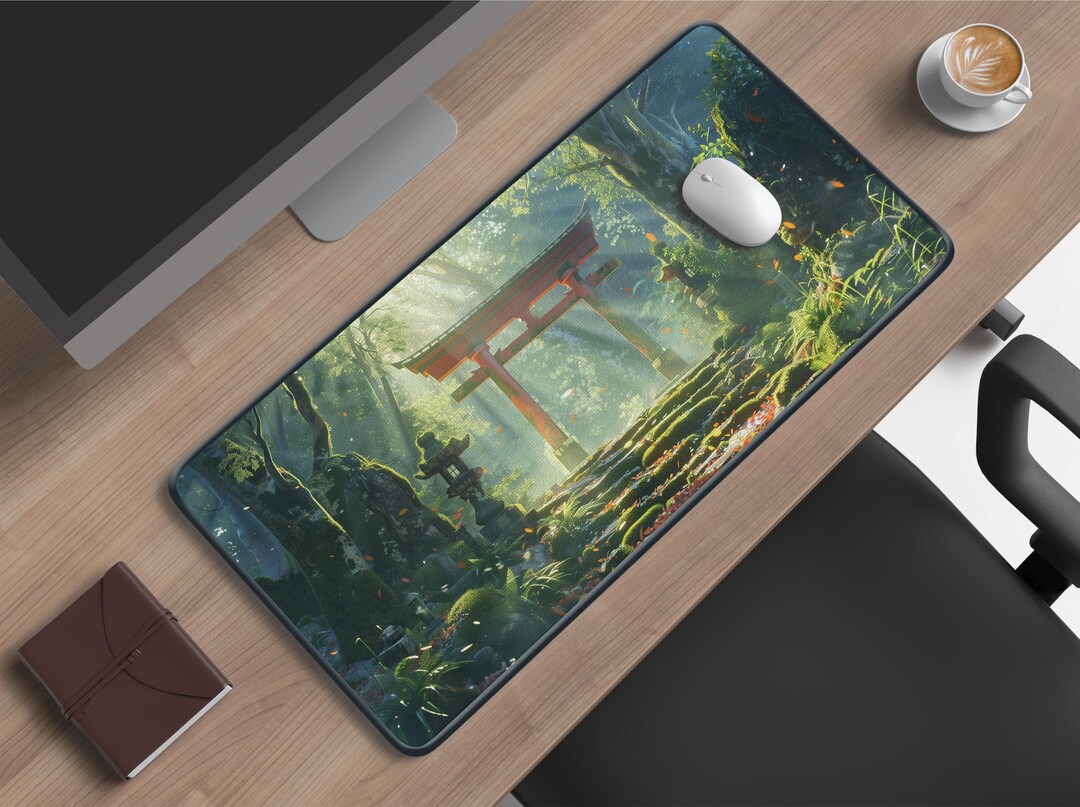 Forest Torii Gate Desk Mat | Serene Japanese Workspace Decor - Etsy