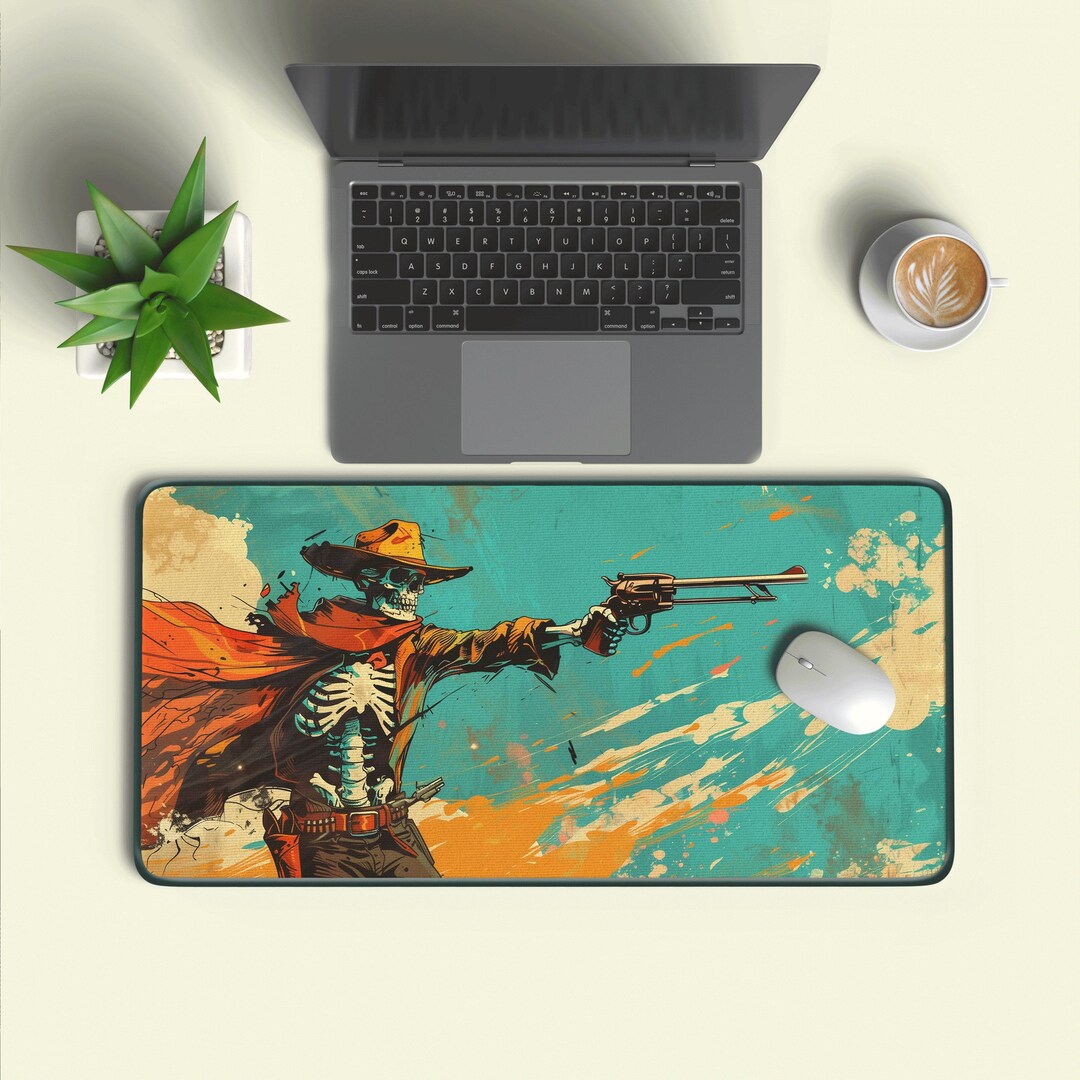 Skeleton Cowboy Desk Mat | Western Gunslinger Art - Etsy