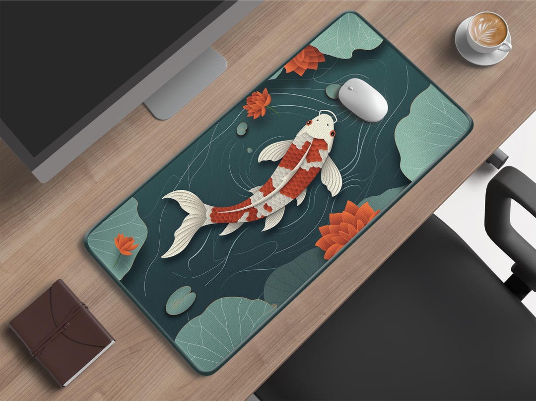 Elegant Koi Desk Mat | Serene Japanese Fish Art | Calm Zen Workspace ...