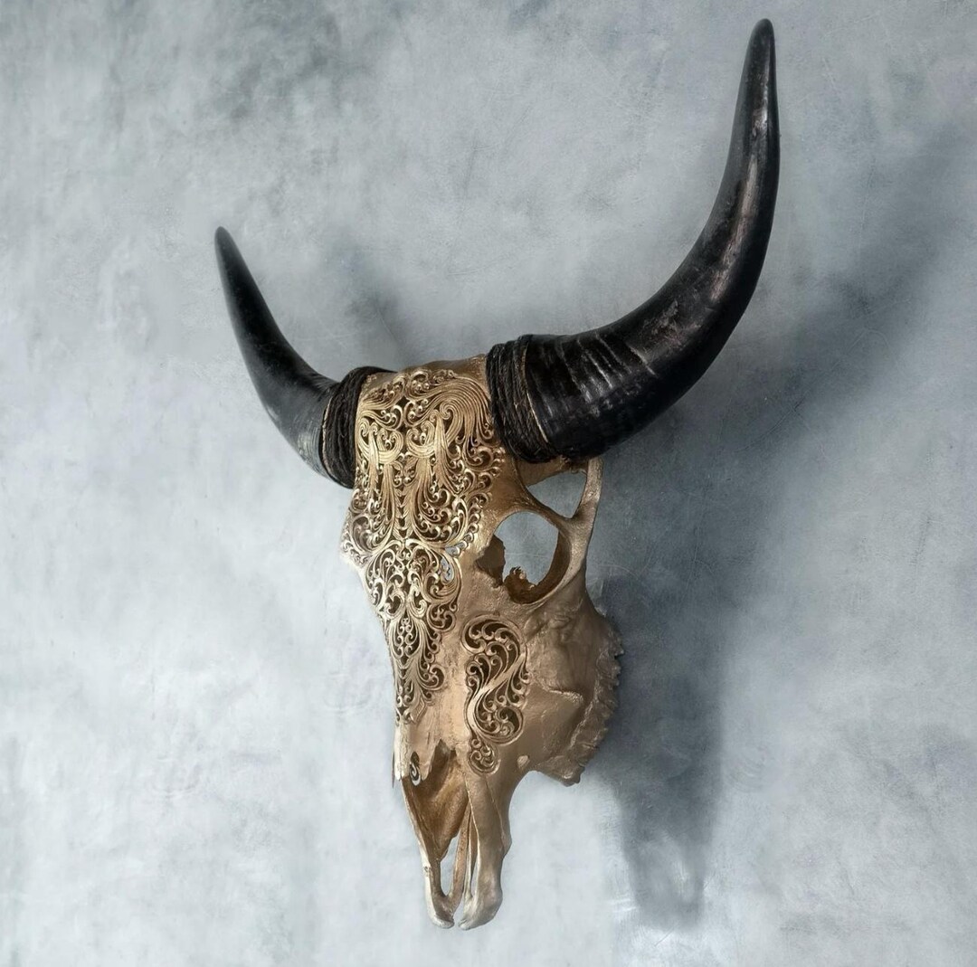 Hand Carved Cow Skull - Golden Titan - Etsy