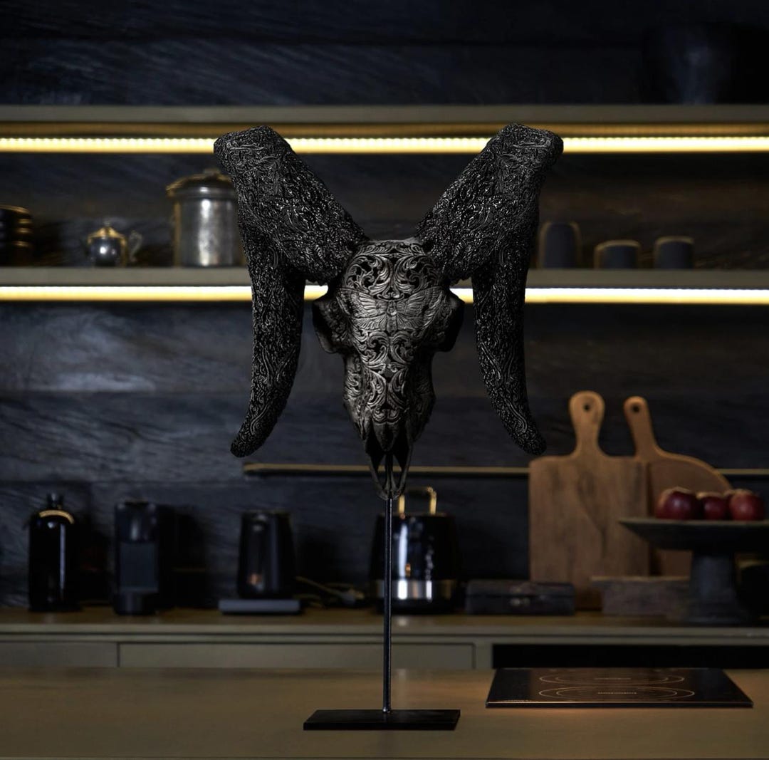 Hand Carved Ram Skull - Black Moth Design - Etsy
