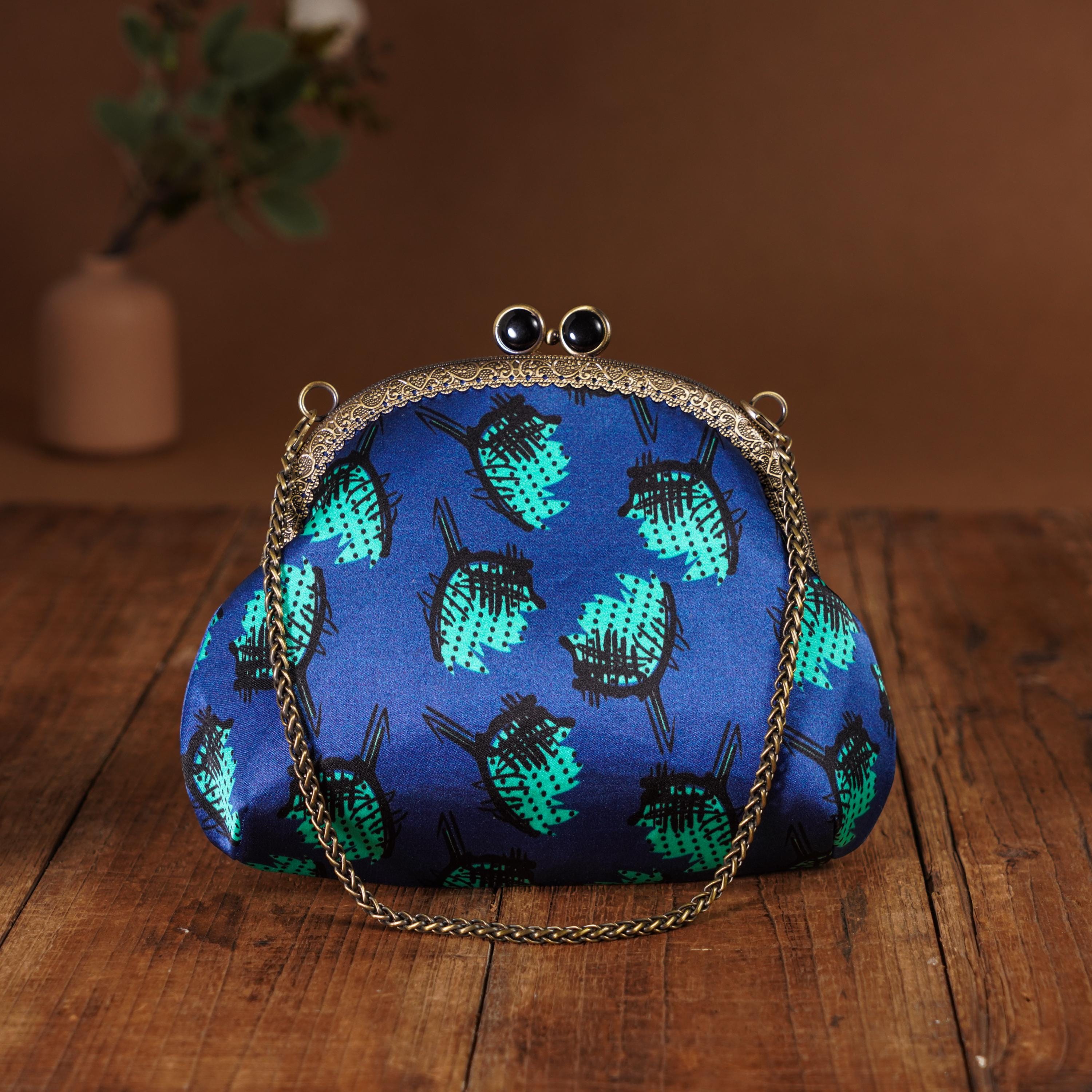 Blue Butterfly Silk Frame Handbag, Abstract Pattern Crossbody Purse - Etsy